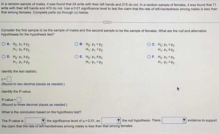 Solved In a random sample of males, it was found that 24 | Chegg.com