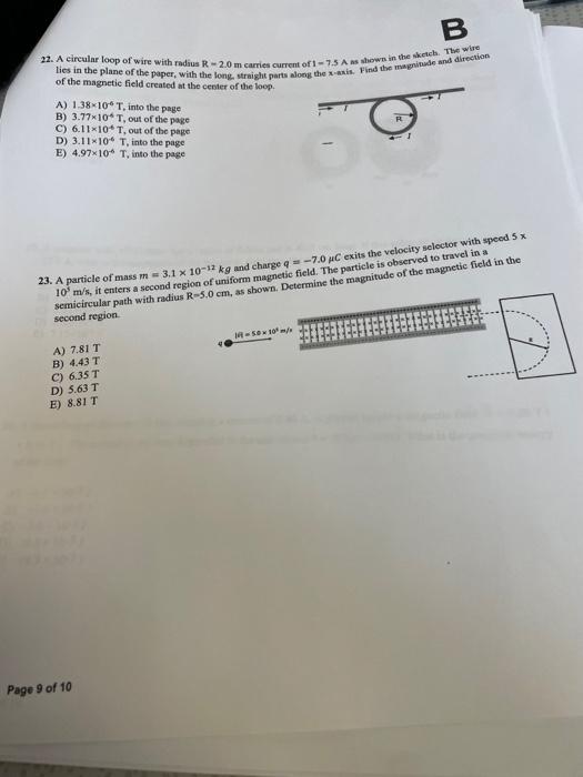 Solved 22. A circular loop of wire with radius R=2.0 m | Chegg.com