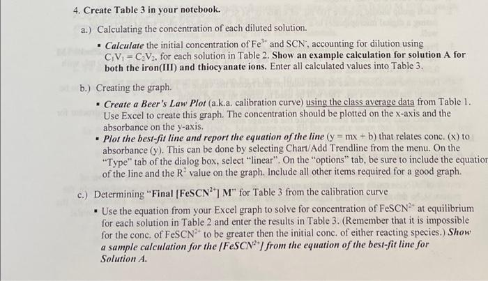 Solved Question 4b ) determining the [FeSCN2+] for table 3 | Chegg.com