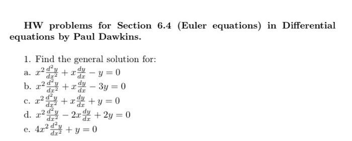 Solved Hw Problems For Section 64 Euler Equations In 