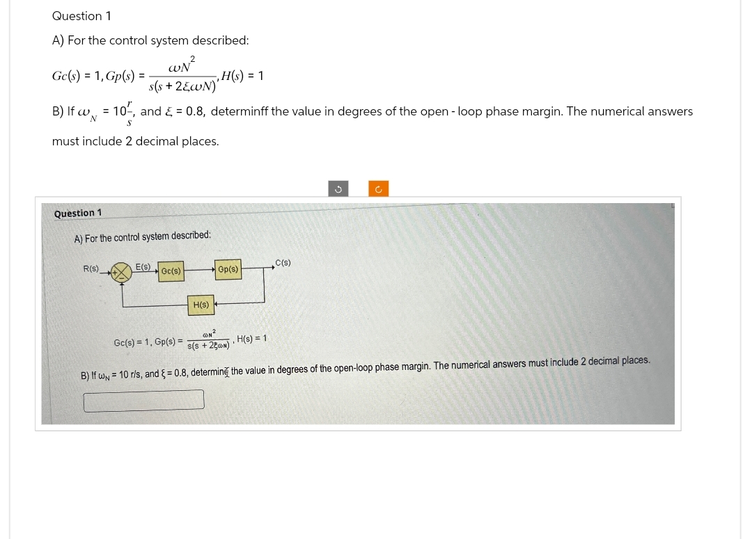 Solved Question 1A) ﻿For the control system | Chegg.com