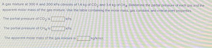 Solved A gas mixture at 300 K and 200kPa consists of 1.4 kg | Chegg.com