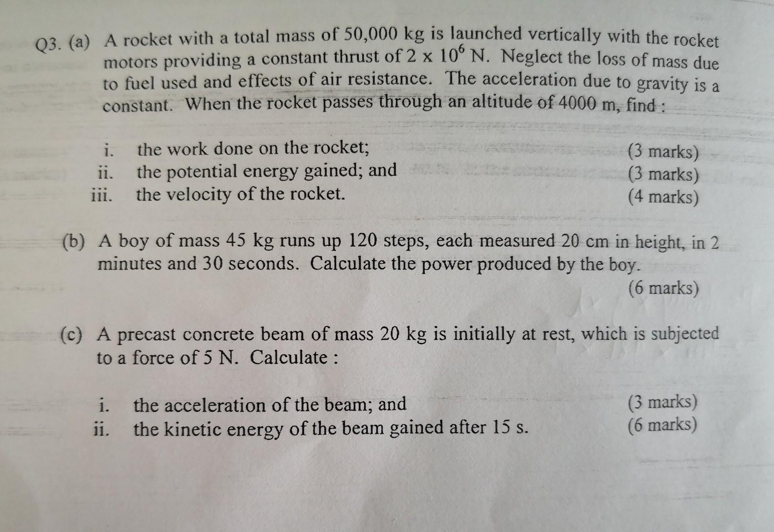 Solved Q3. (a) A rocket with a total mass of 50,000 kg is | Chegg.com