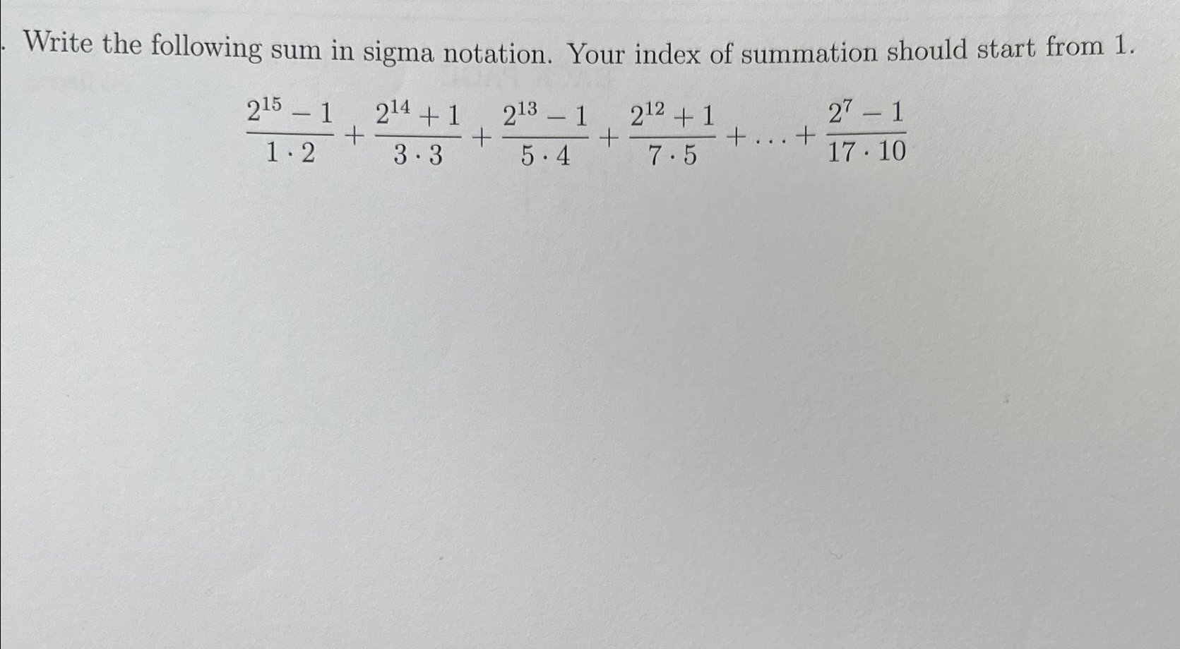 Solved Write the following sum in sigma notation. Your index | Chegg.com