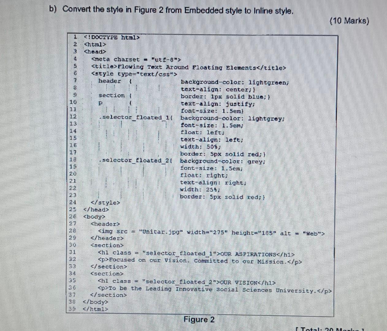 Solved b) Convert the style in Figure 2 from Embedded style | Chegg.com