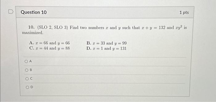 Solved 10. (SLO 2, SLO 3) Find two numbers x and y such that | Chegg.com