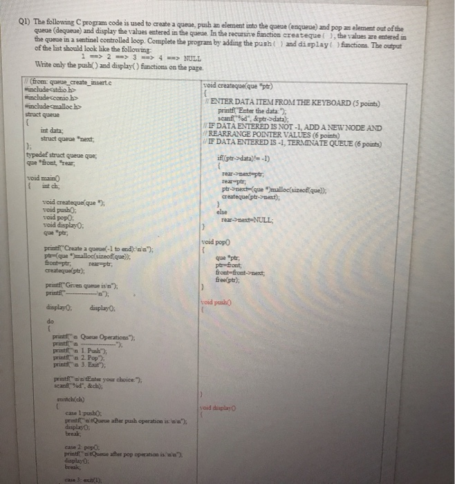 Solved QI) The following program code is used to create a | Chegg.com