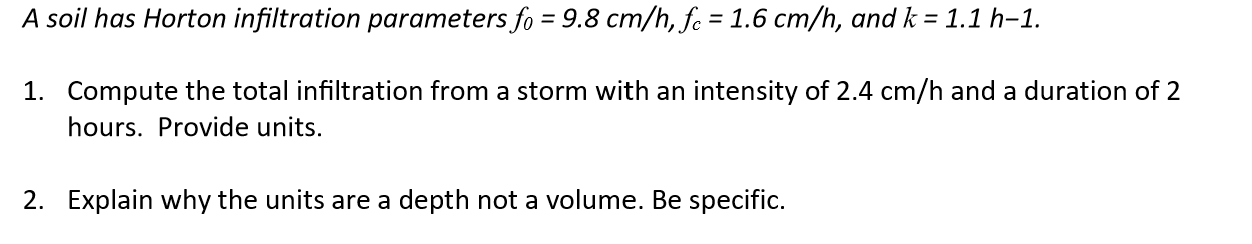 Solved A soil has Horton infiltration parameters | Chegg.com
