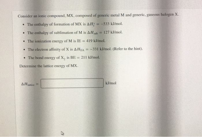 Solved Consider an ionic compound, MX, composed of generic | Chegg.com