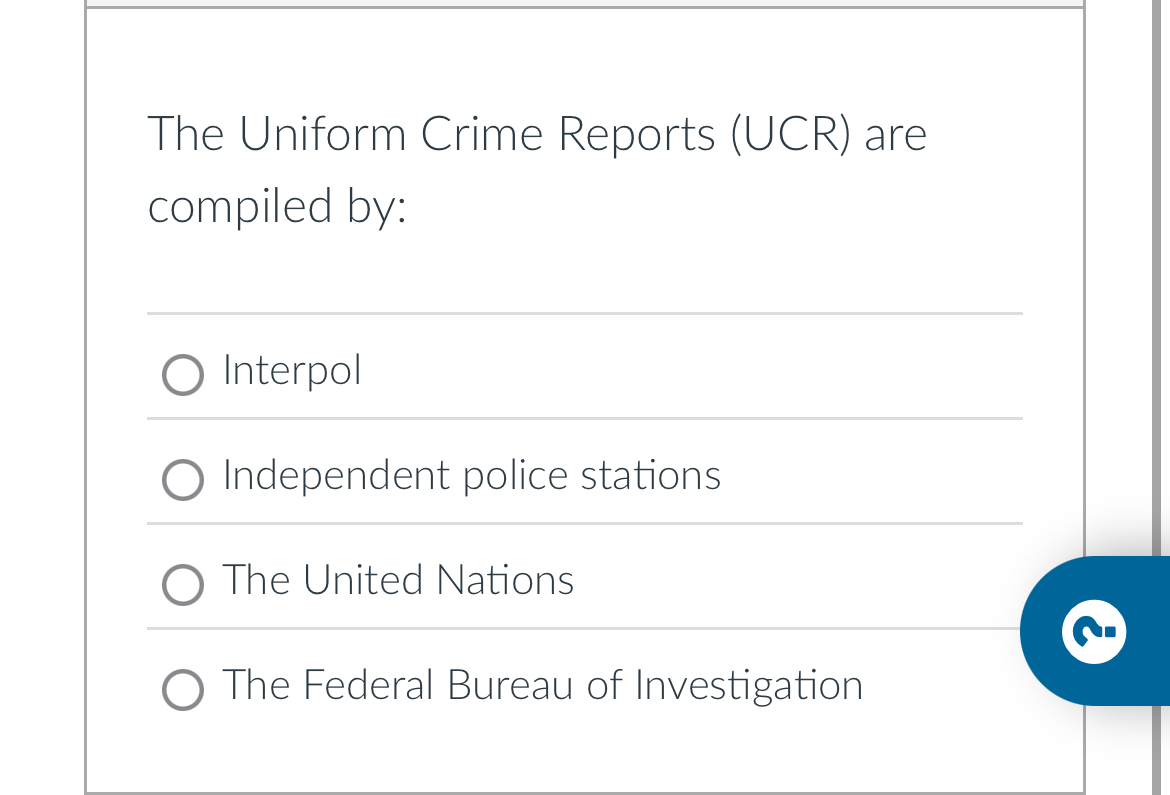 Solved The Uniform Crime Reports (UCR) ﻿arecompiled | Chegg.com