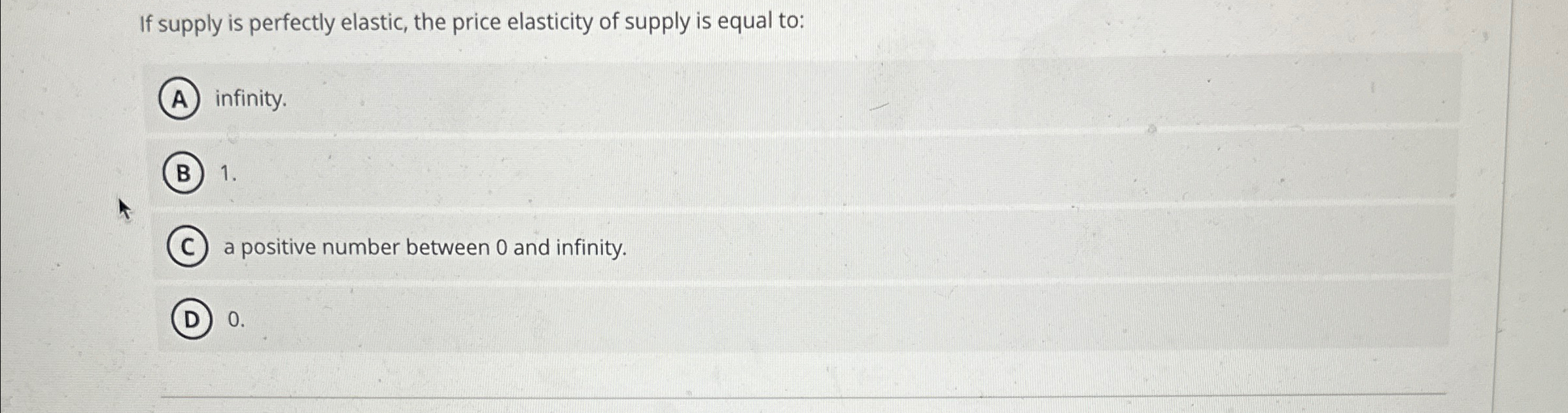 Solved If supply is perfectly elastic, the price elasticity | Chegg.com