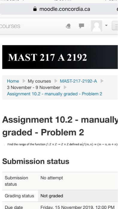 Solved moodle.concordia.ca courses MAST 217 A 2192 Home My | Chegg.com