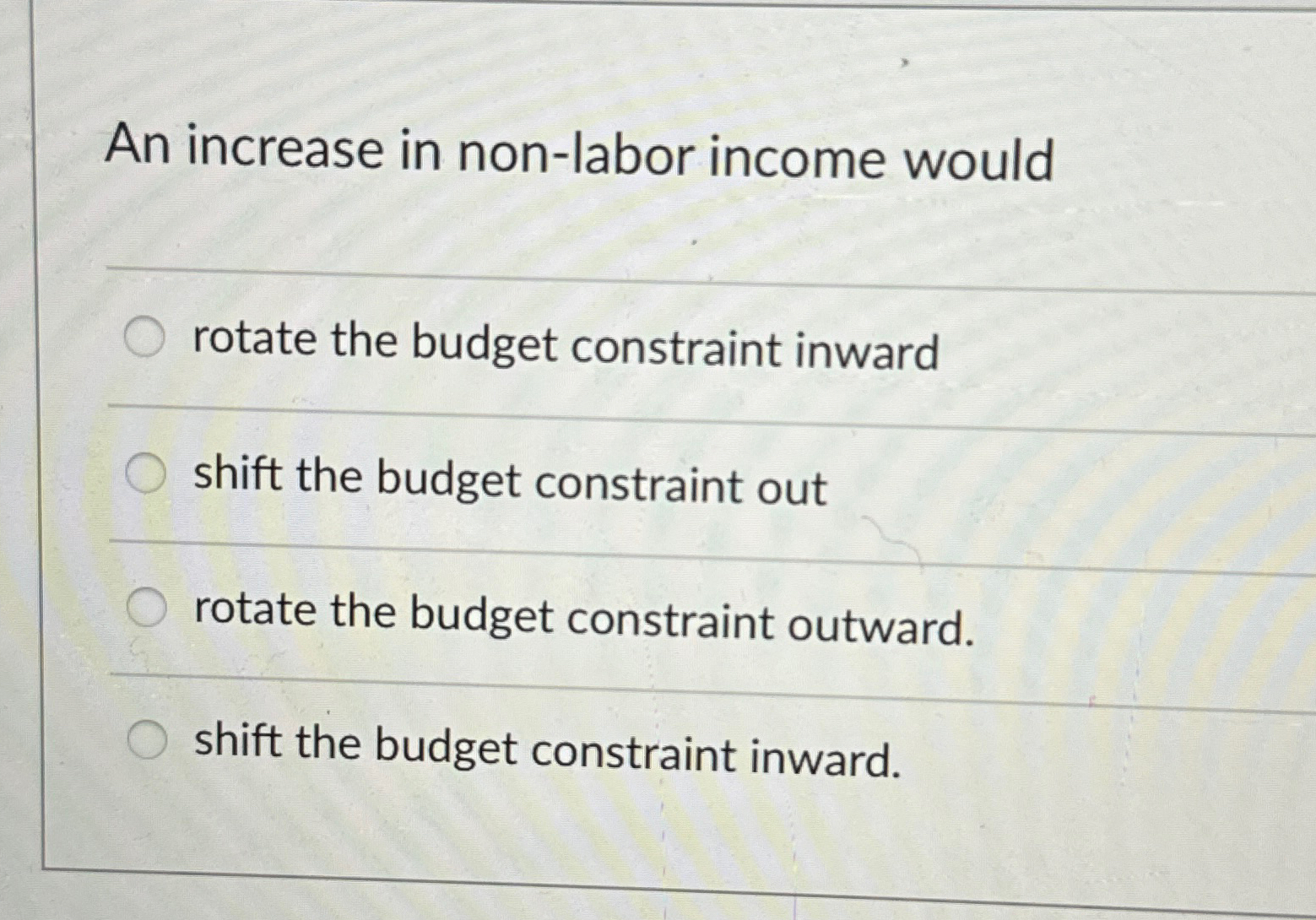 Solved An increase in non-labor income wouldrotate the | Chegg.com