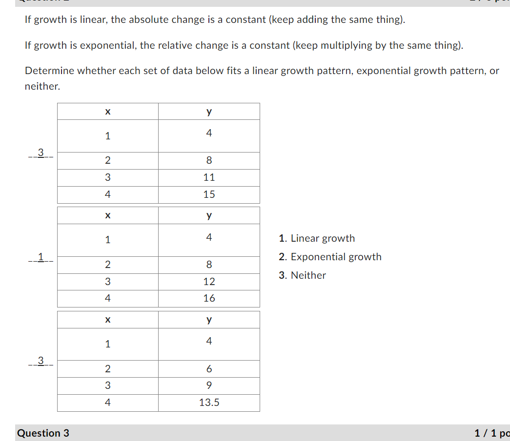 Solved If growth is linear, the absolute change is a | Chegg.com