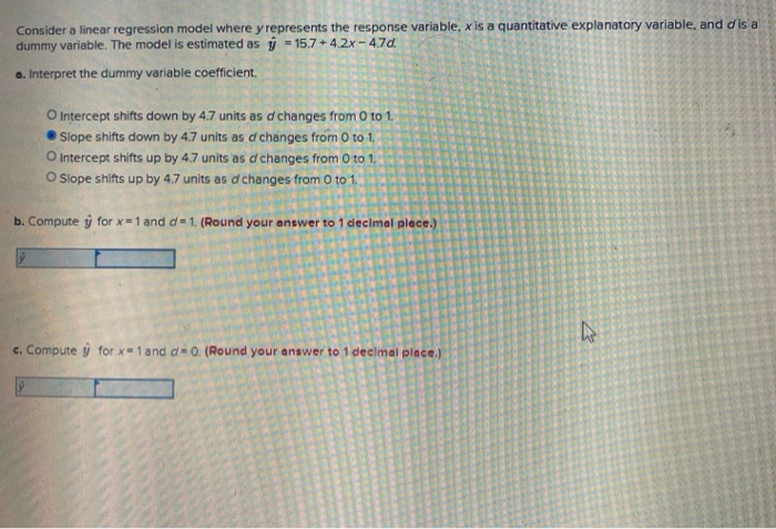 Solved Consider a linear regression model where y represents | Chegg.com