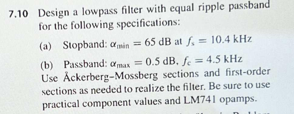 7.10 ﻿Design a lowpass filter with equal ripple | Chegg.com