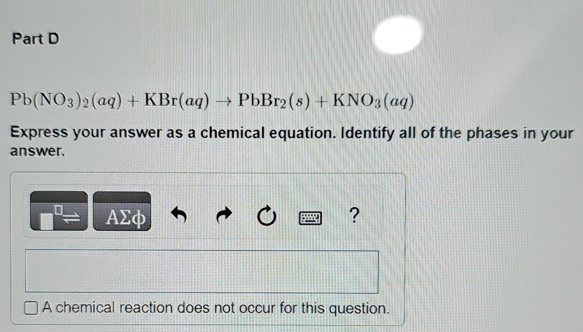Solved Pb(NO3)2(aq)+KBr(aq)→PbBr2(s)+KNO3(aq) Express your | Chegg.com