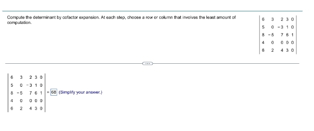 Solved Compute the determinant by cofactor expansion. At | Chegg.com