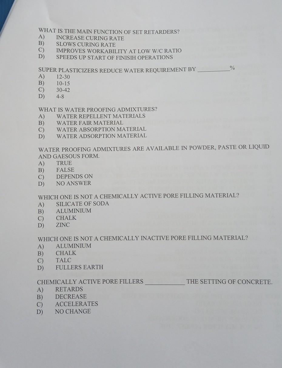 Solved WHAT IS THE MAIN FUNCTION OF SET RETARDERS? A) | Chegg.com