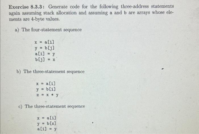 Solved Exercise 8.3.3: Generate code for the following | Chegg.com