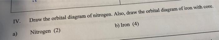 Solved IV. Draw the orbital diagram of nitrogen. Also, draw | Chegg.com