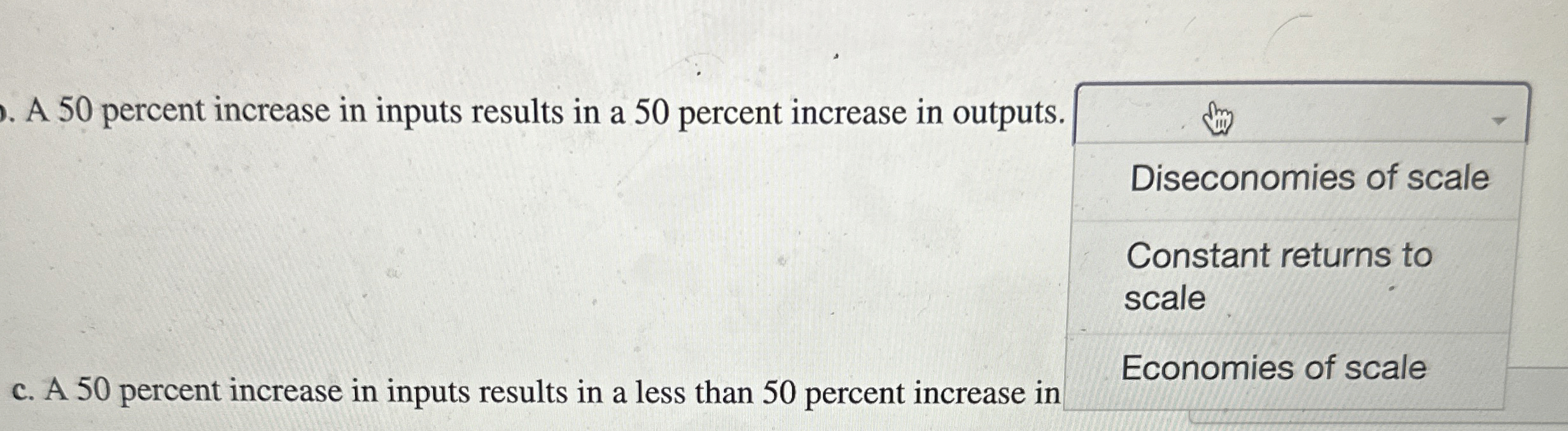 Solved A 50 ﻿percent increase in inputs results in a 50 | Chegg.com