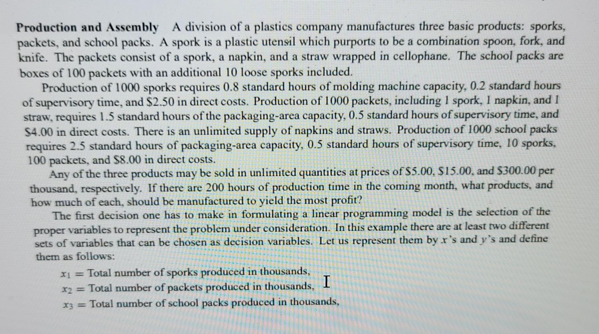 Production and Assembly A division of a plastics | Chegg.com