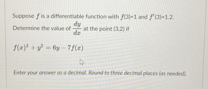 Solved Suppose f is a differentiable function with f(3)=1 | Chegg.com