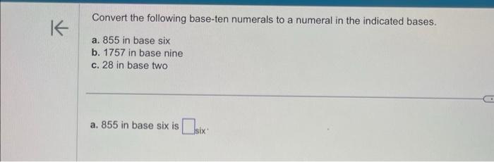 Solved Convert the following base-ten numerals to a numeral | Chegg.com