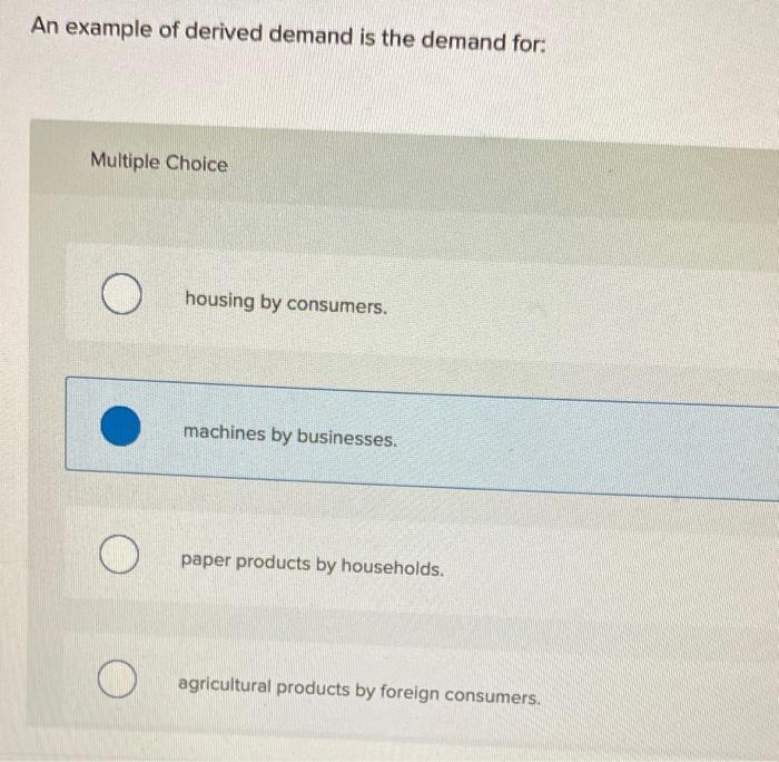 Solved An example of derived demand is the demand for: | Chegg.com