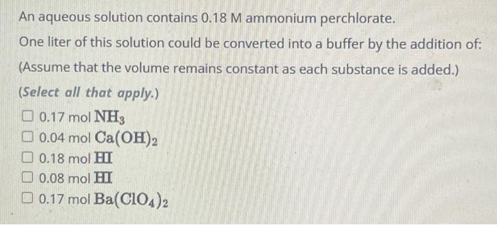Solved An aqueous solution contains 0.18M ammonium | Chegg.com