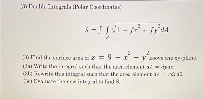 Solved (3) Double Integrals (Polar Coordinates) | Chegg.com