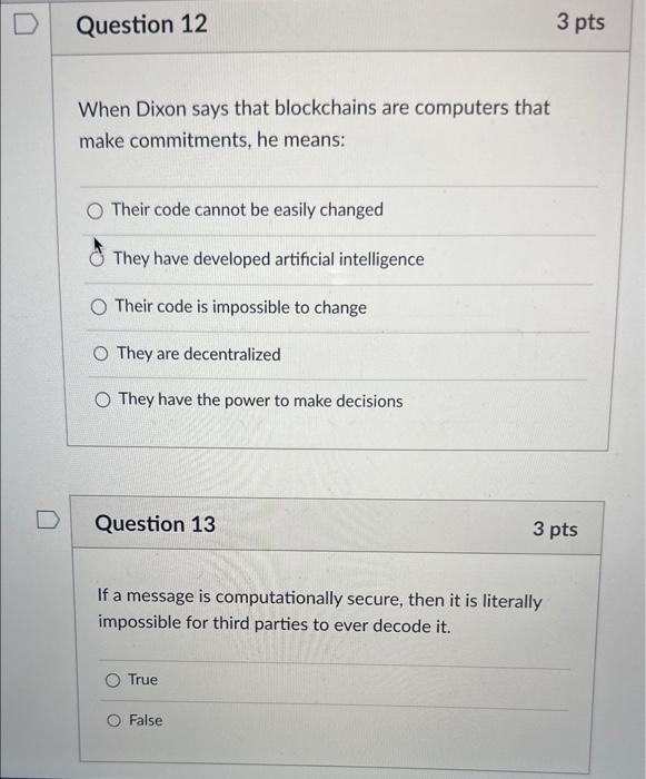 When Dixon says that blockchains are computers that | Chegg.com