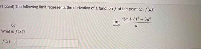 Solved (1 point) The following limit represents the | Chegg.com