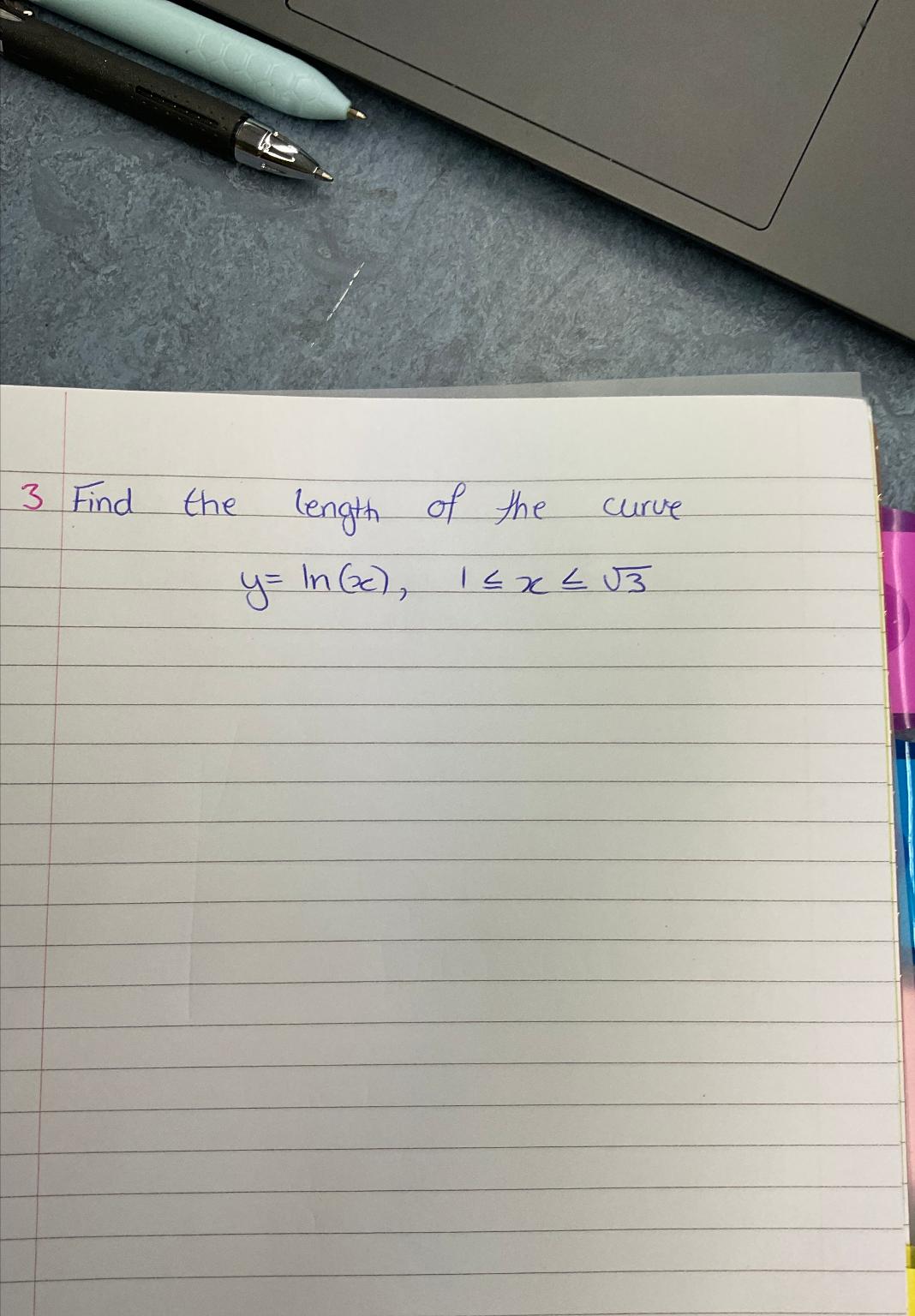 Solved 3 ﻿Find the length of the curvey=ln(x),1≤x≤32 | Chegg.com