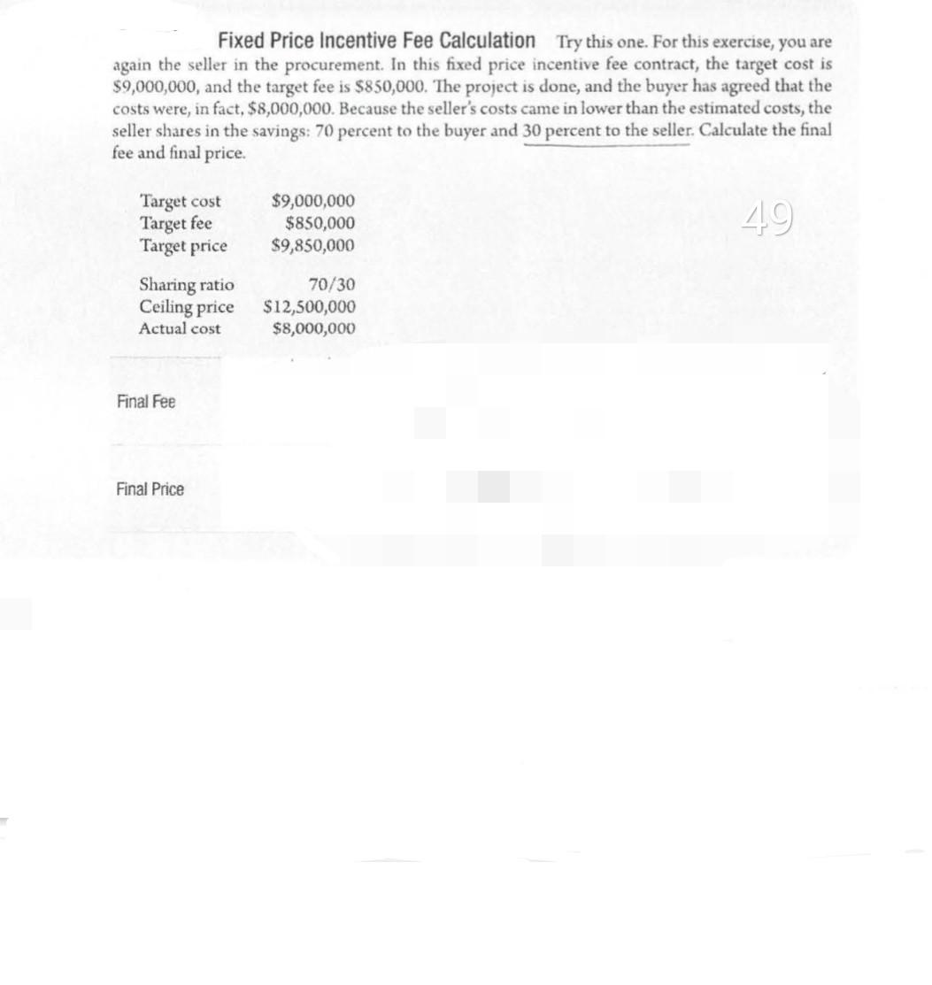 Solved Fixed Price Incentive Fee Calculation Try this one. | Chegg.com