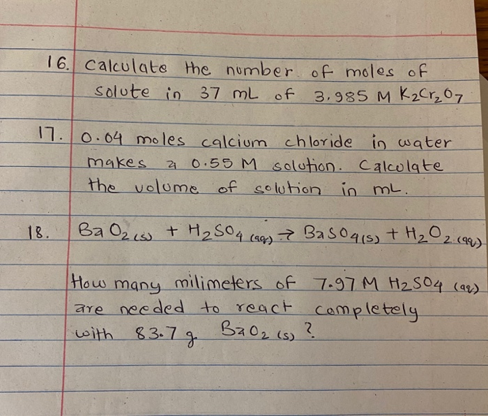 Solved 2 16. calculate the number of moles of solute in 37 | Chegg.com