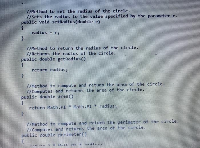 Solved public class Circle { private double radius; | Chegg.com