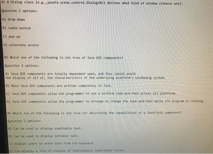 Solved #1 A Dialog class (e.g., javafx.scene.control.Dialog) | Chegg.com