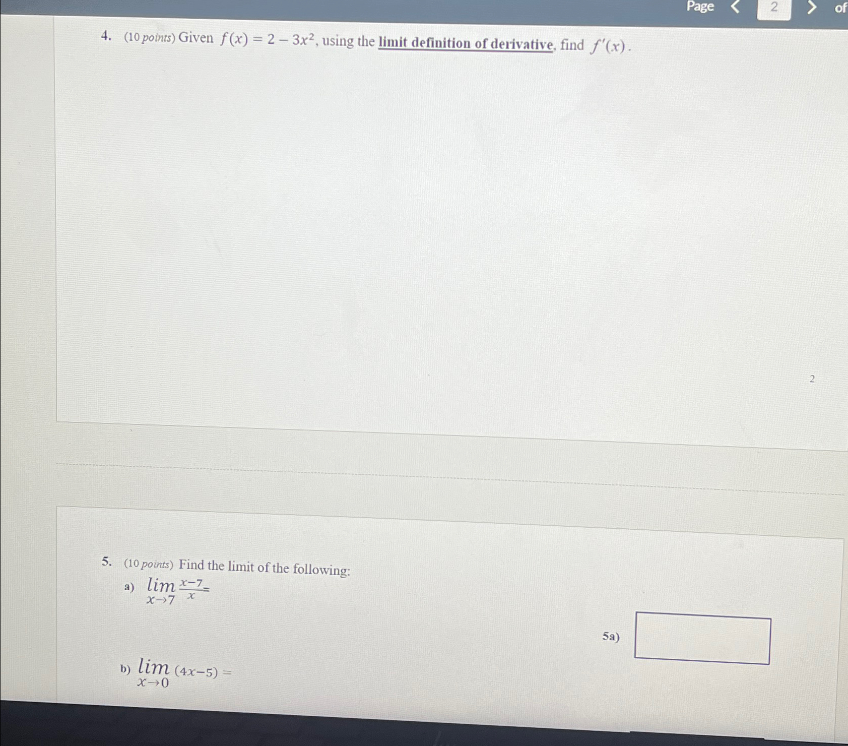 Solved (10 ﻿points) ﻿Given f(x)=2-3x2, ﻿using the limit | Chegg.com