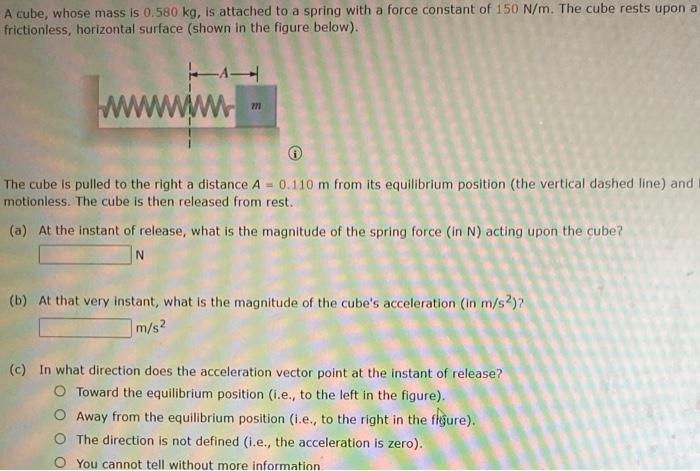 Solved A cube, whose mass is 0.580 kg, is attached to a | Chegg.com