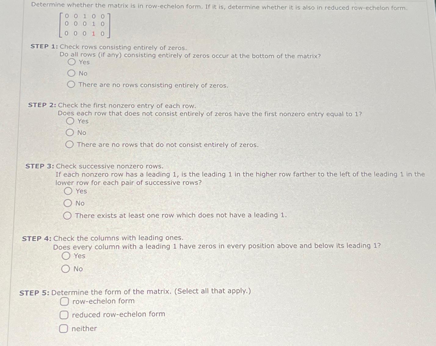 Solved Determine whether the matrix is in row-echelon form. | Chegg.com