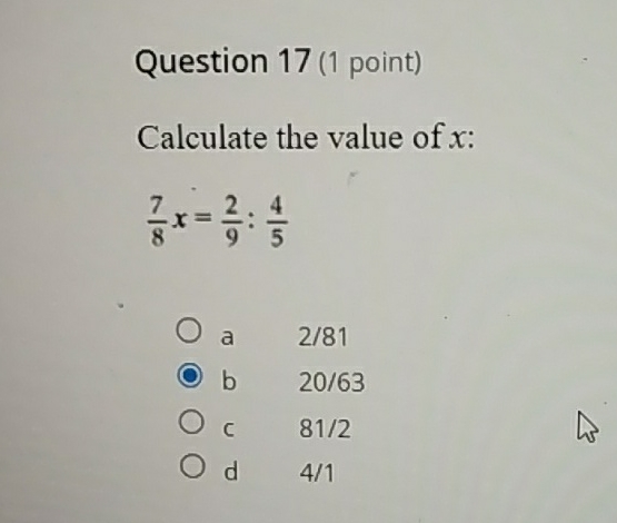 Solved Question 17 (1 ﻿point)Calculate the value of x | Chegg.com