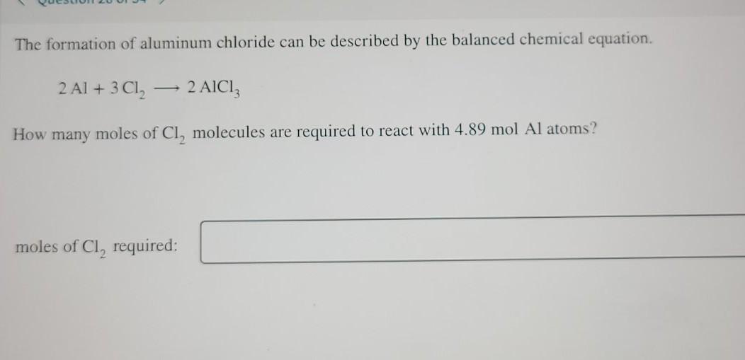 Solved The formation of aluminum chloride can be described | Chegg.com
