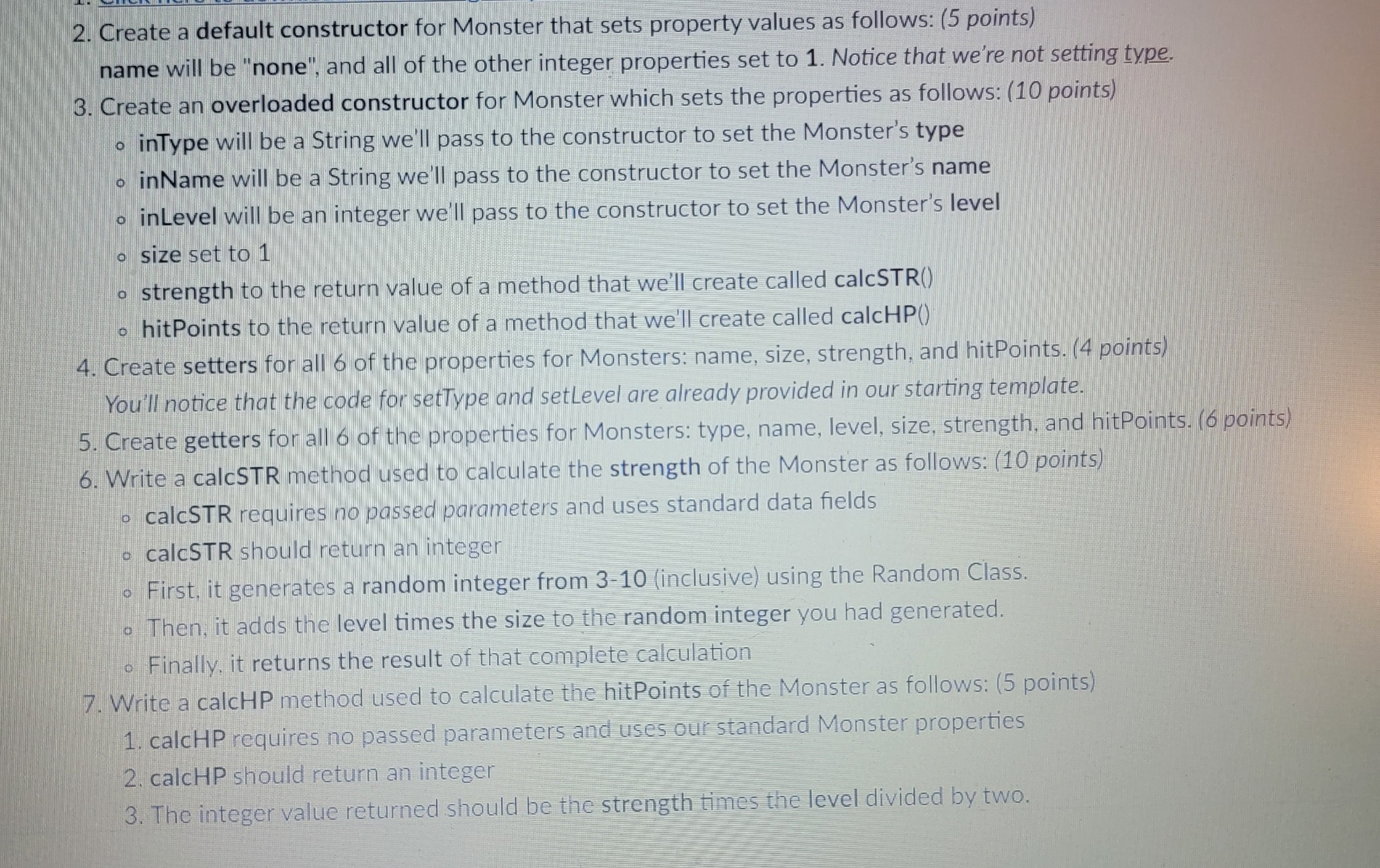 Create a default constructor for Monster that sets | Chegg.com