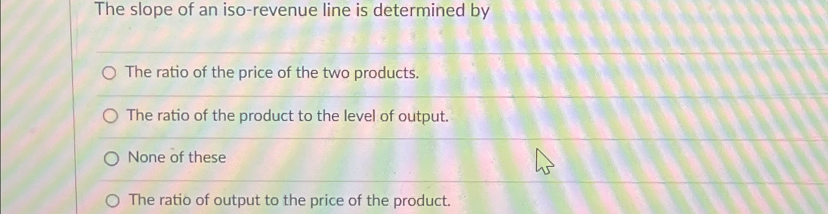 Solved The slope of an iso-revenue line is determined byThe | Chegg.com
