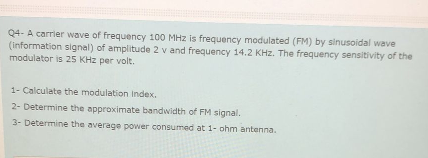 Solved Q4- ﻿A carrier wave of frequency 100MHz ﻿is frequency | Chegg.com