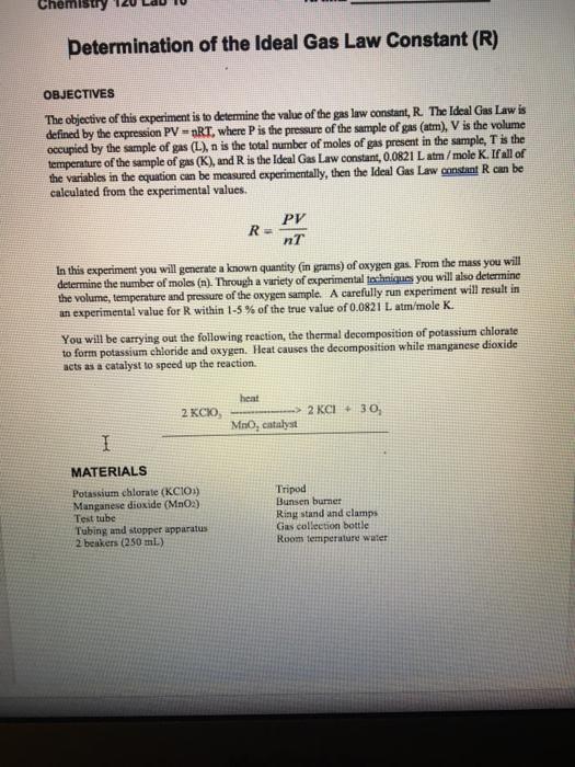 Solved Chemisu Determination of the ideal Gas Law Constant | Chegg.com