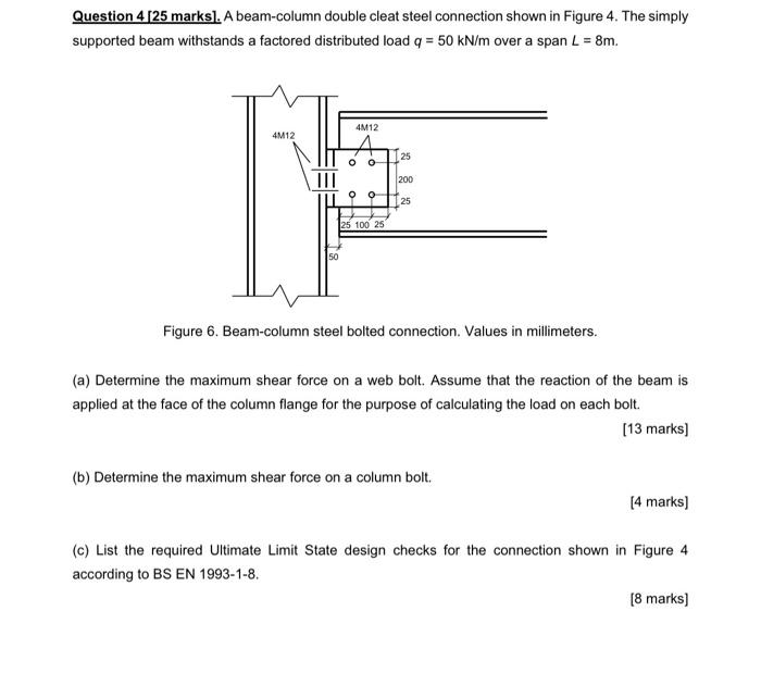 Solved A beam-column double cleat steel connection shown in | Chegg.com