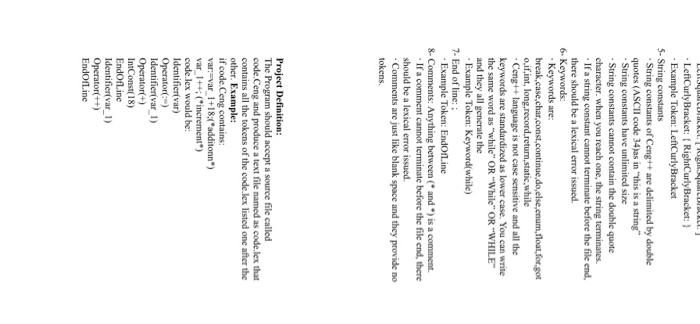 Lexical rules for the programming language Cengt+are | Chegg.com